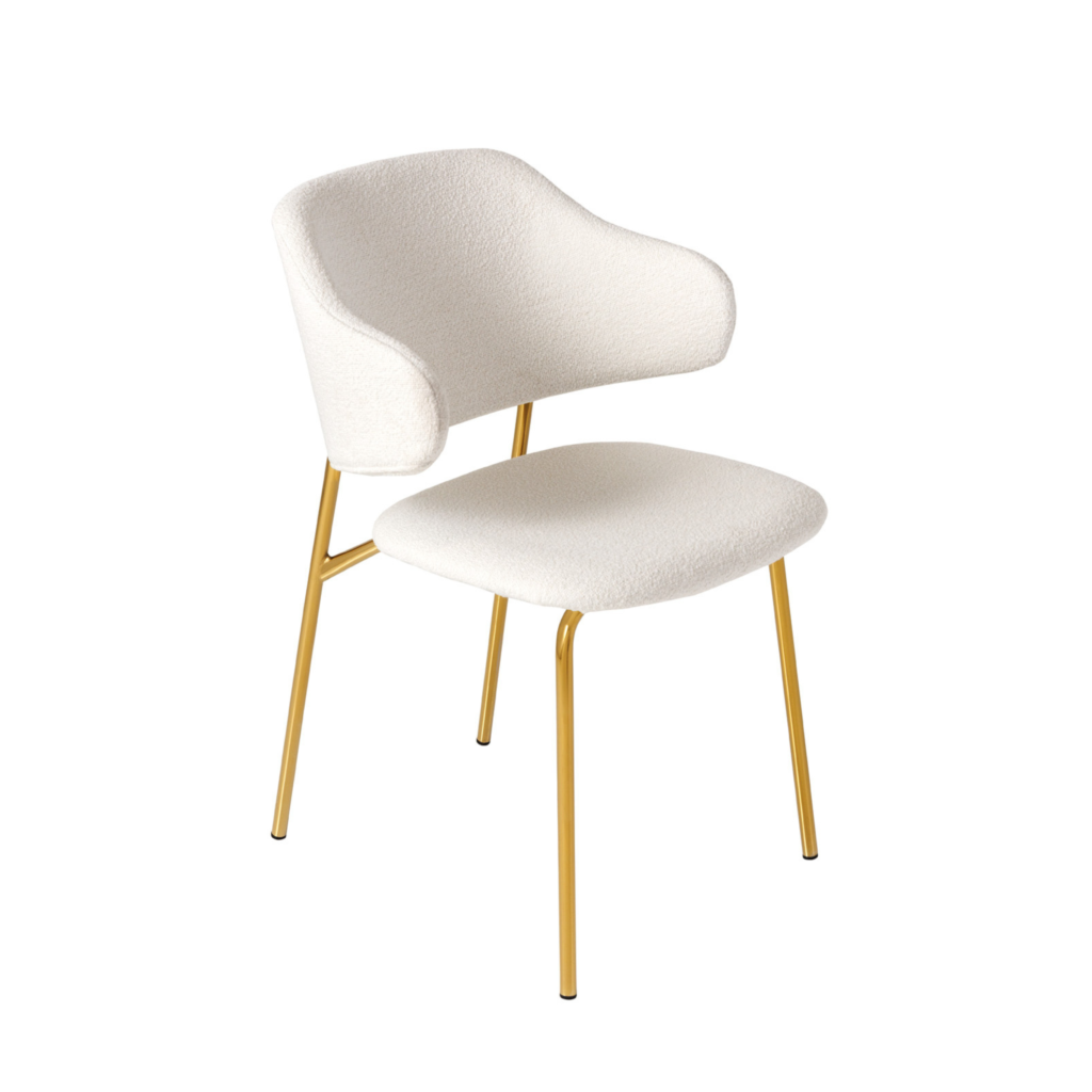 Set 2 scaune dining alb/auriu din boucle Scandinavia