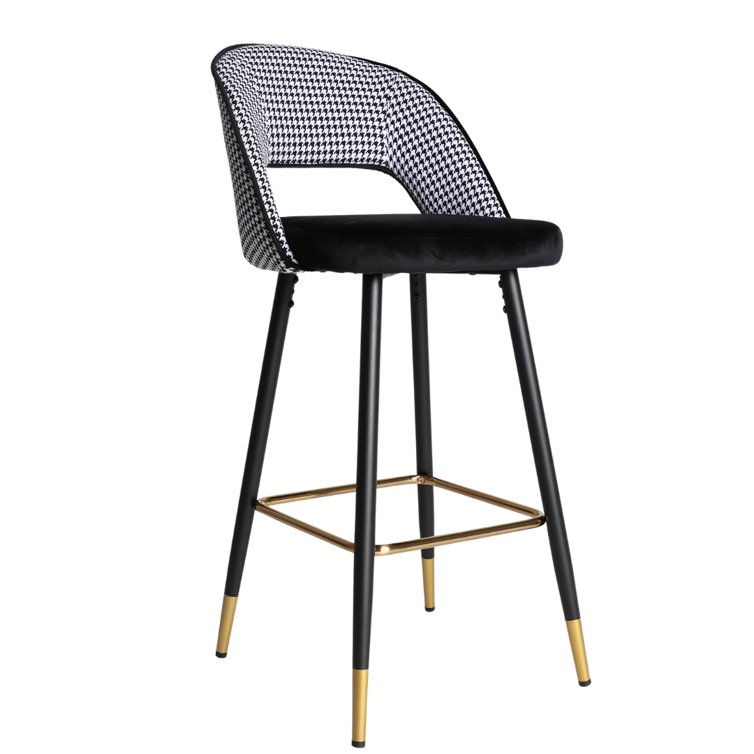 Set 2 scaune de bar alb/negru din catifea si lemn Saga - Inova Interiors
