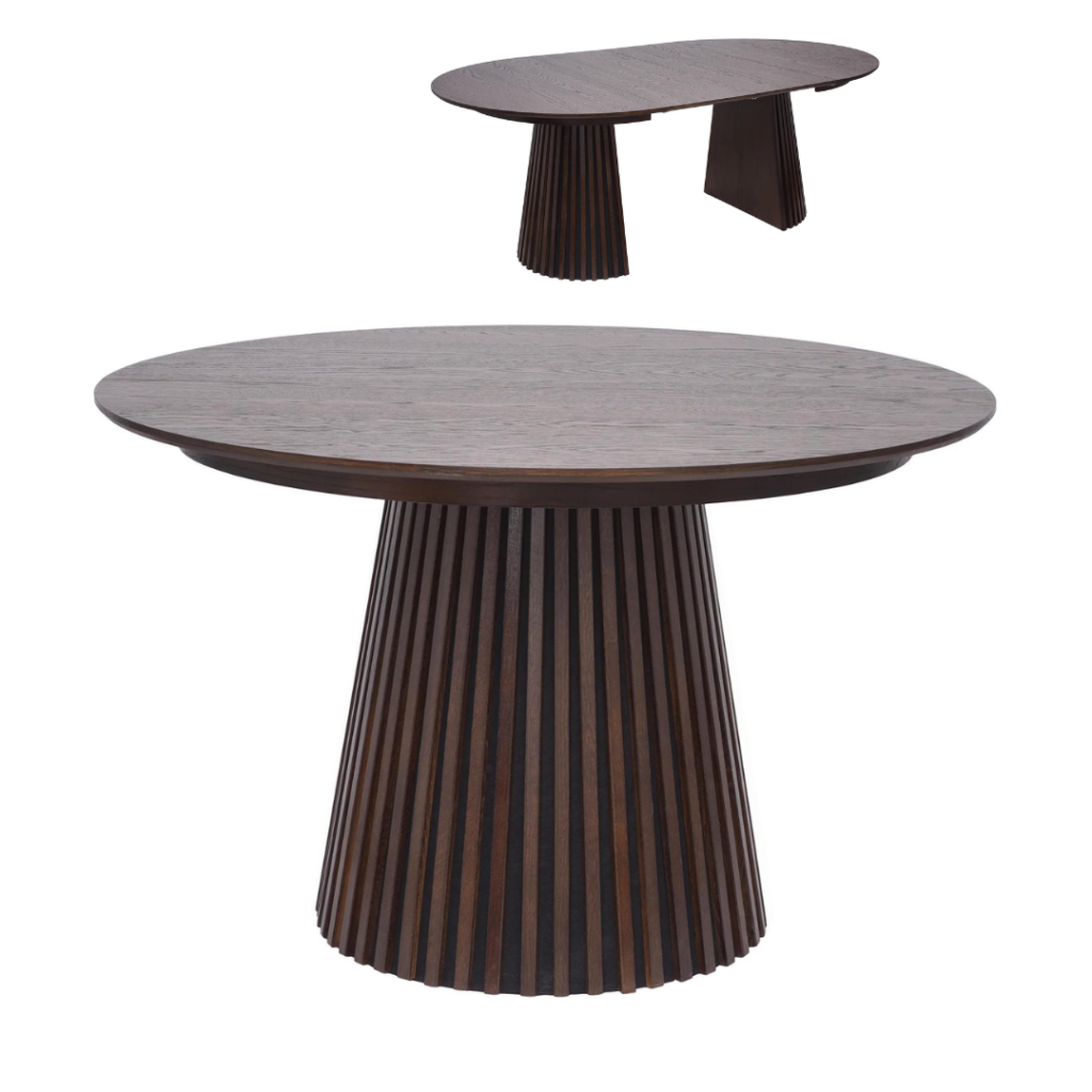 Masa dining extensibila maro inchis din furnir de stejar Ø120 Osaka