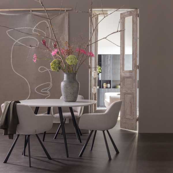 Masa dining alb/negru din lemn si metal 130x130 Tablo - Mobilier ...