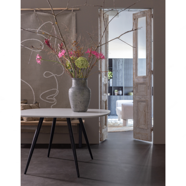 Masa dining alb/negru din lemn si metal 130x130 Tablo - Mobilier ...