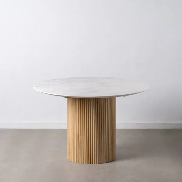Masa dining rotunda bej natur din lemn si marmura Ø120 Pisa