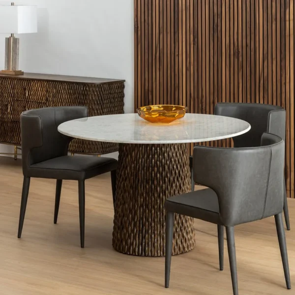 Masa dining rotunda maro din lemn si marmura Ø120 Verona